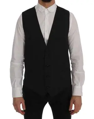 Dolce & Gabbana Striped Wool-blend Waistcoat - Gray