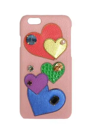 Dolce & Gabbana Leather Heart Crystal Phone Case - Pink