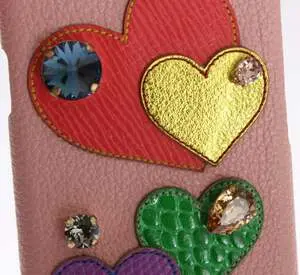 Dolce & Gabbana Leather Heart Crystal Phone Case