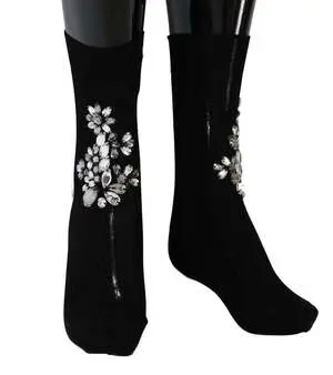 Dolce & Gabbana Knitted Mid-calf Socks With Crystal Embellishments - Black
