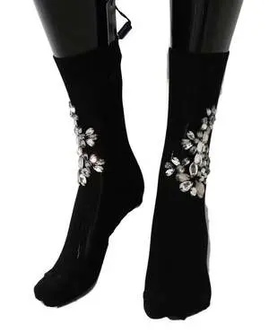 Dolce & Gabbana Knitted Mid-calf Socks With Crystal Embellishments