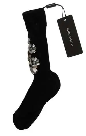 Dolce & Gabbana Knitted Mid-calf Socks With Crystal Embellishments