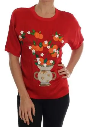 Dolce & Gabbana Silk T-shirt With Embroidery - Red
