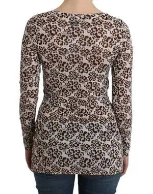 Roberto Cavalli Just Long Sleeve Lace Trimmed Animal Print Top