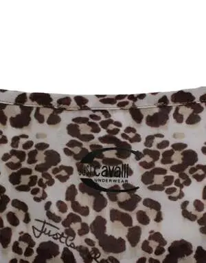 Roberto Cavalli Just Long Sleeve Lace Trimmed Animal Print Top