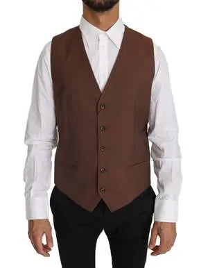 Dolce & Gabbana Wool Silk Formal Vest - Brown