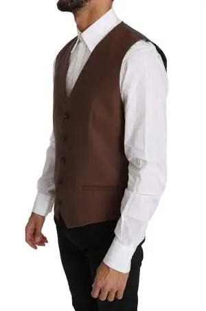 Dolce & Gabbana Wool Silk Formal Vest - Brown