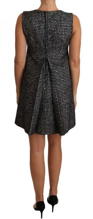 Dolce & Gabbana Houndstooth Floral Appliqué Shift Mini Dress