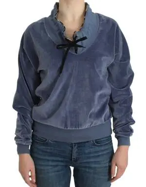 Roberto Cavalli Velvet Cotton Mock Sweater - Blue