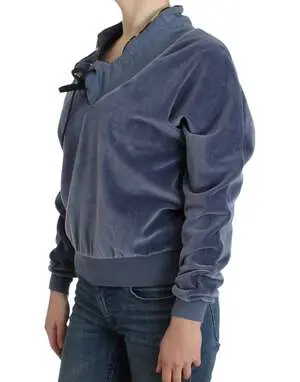 Roberto Cavalli Velvet Cotton Mock Sweater - Blue