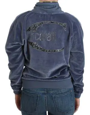 Roberto Cavalli Velvet Cotton Mock Sweater - Blue