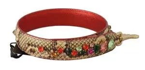 Dolce & Gabbana Exotic Leather Shoulder Strap With Crystals - Beige