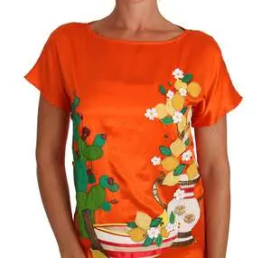 Dolce & Gabbana Silk Lemon Crystal T-shirt Top