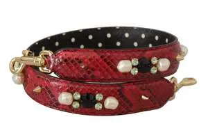 Dolce & Gabbana Python Leather Shoulder Strap With Crystals - Red