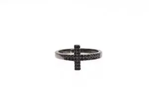 NIALAYA JEWELRY Cz Cross Rhodium 925 Ring - Black