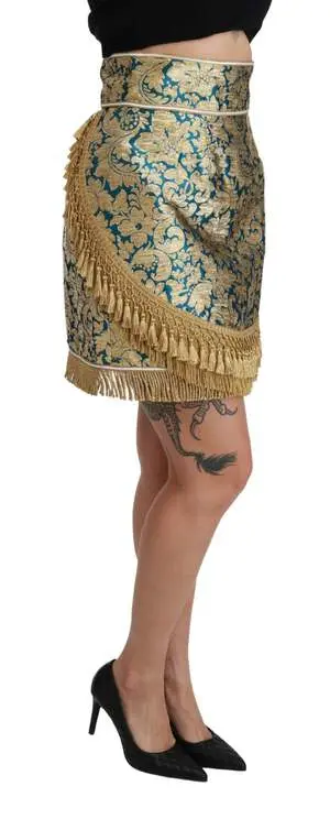 Dolce & Gabbana High Waist Jacquard Tassel Skirt