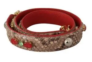 Dolce & Gabbana Python Leather Shoulder Strap With Crystals - Brown