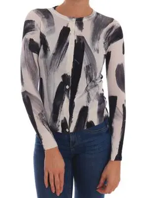 Dolce & Gabbana Silk Cardigan Paint Stroke Sweater - White
