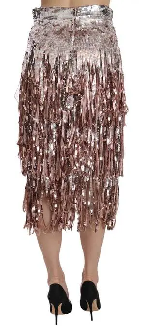 Dolce & Gabbana Sequin Embellished Fringe Midi Skirt