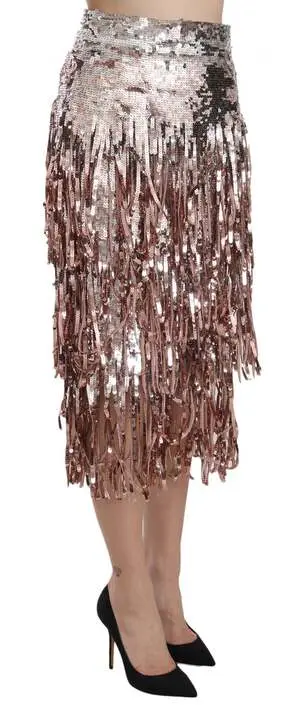 Dolce & Gabbana Sequin Embellished Fringe Midi Skirt