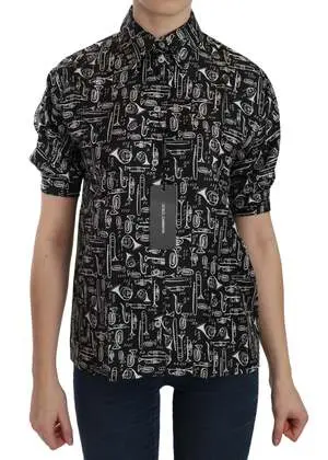 Dolce & Gabbana Musical Instrument Print Collared Blouse - Black