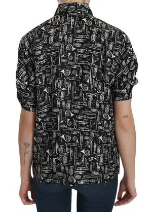 Dolce & Gabbana Musical Instrument Print Collared Blouse - Black