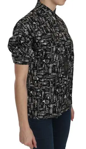 Dolce & Gabbana Musical Instrument Print Collared Blouse - Black