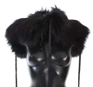 Dolce & Gabbana Fox Fur Shoulder Wrap Cover Collar Scarf - Black