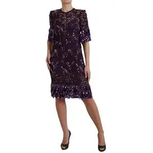 Dolce & Gabbana Floral Lace Crystal Embedded Sheath Dress