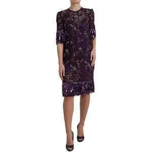 Dolce & Gabbana Floral Lace Crystal Embedded Sheath Dress