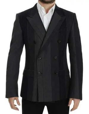 Dolce & Gabbana Striped Wool Stretch Blazer - Gray