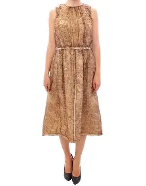 Dolce & Gabbana Sleeveless Silk Knee Length Dress - Brown