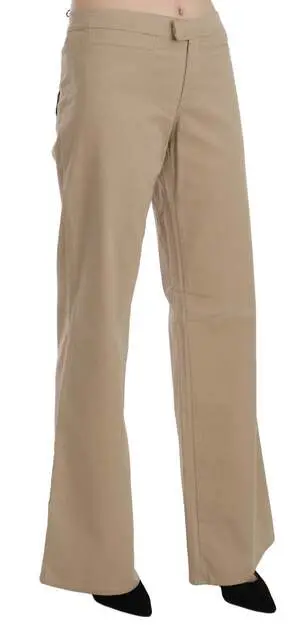 Just Cavalli Beige Cotton Mid Waist Flare Trousers