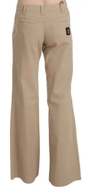 Just Cavalli Beige Cotton Mid Waist Flare Trousers