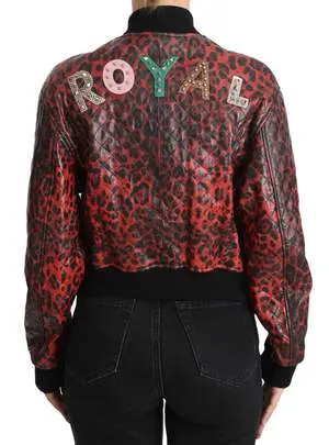 Dolce & Gabbana Leopard Print Crystal Embellished Leather Jacket