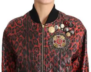 Dolce & Gabbana Leopard Print Crystal Embellished Leather Jacket