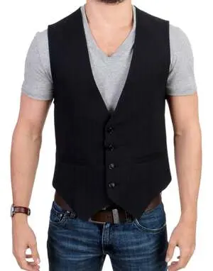 Costume National Striped Cotton Blend Casual Vest
