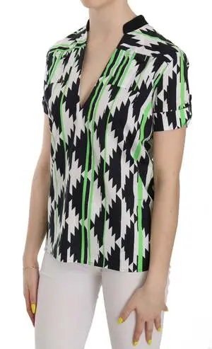 Costume National Multi-color Geometric Print Plunge Neck Blouse