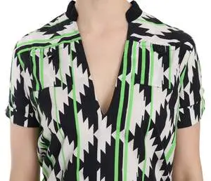 Costume National Multi-color Geometric Print Plunge Neck Blouse