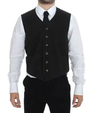 Dolce & Gabbana Cotton Blend Single Breasted Vest - Black