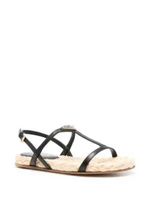 Prada Enamel Triangle-logo Flats - Nero