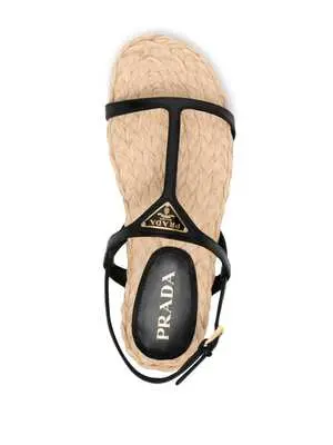 Prada Enamel Triangle-logo Flats - Nero