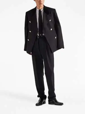 Prada Belted Wool Straight-leg Trousers - Nero