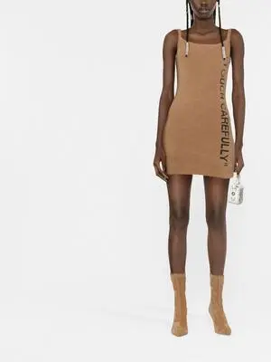 Off-White Slogan Detail Fuzzy Mini Dress