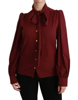 Dolce & Gabbana Long Sleeve Silk Shirt Blouse Top - Maroon