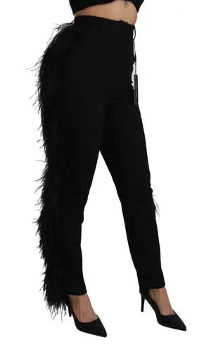 Dolce & Gabbana Feather Straight High Waist Wool Pants