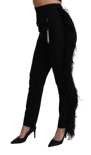 Dolce & Gabbana Feather Straight High Waist Wool Pants