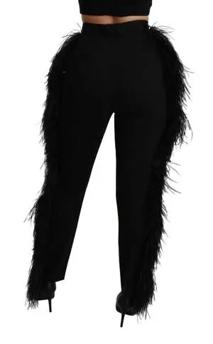 Dolce & Gabbana Feather Straight High Waist Wool Pants