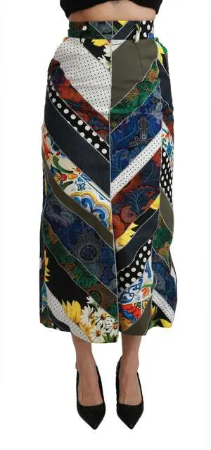 Dolce & Gabbana Silk Geometric High Waist Maxi Skirt
