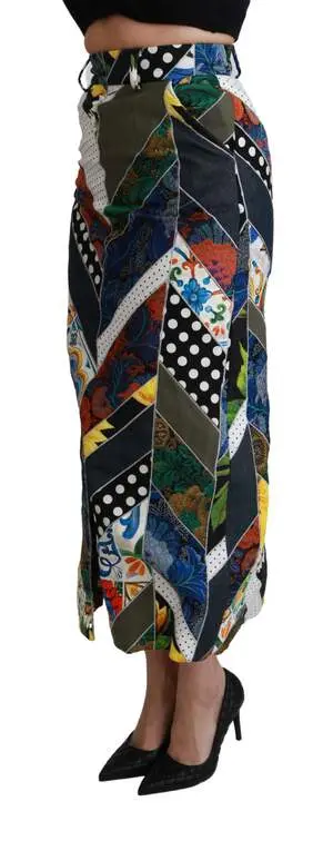 Dolce & Gabbana Silk Geometric High Waist Maxi Skirt